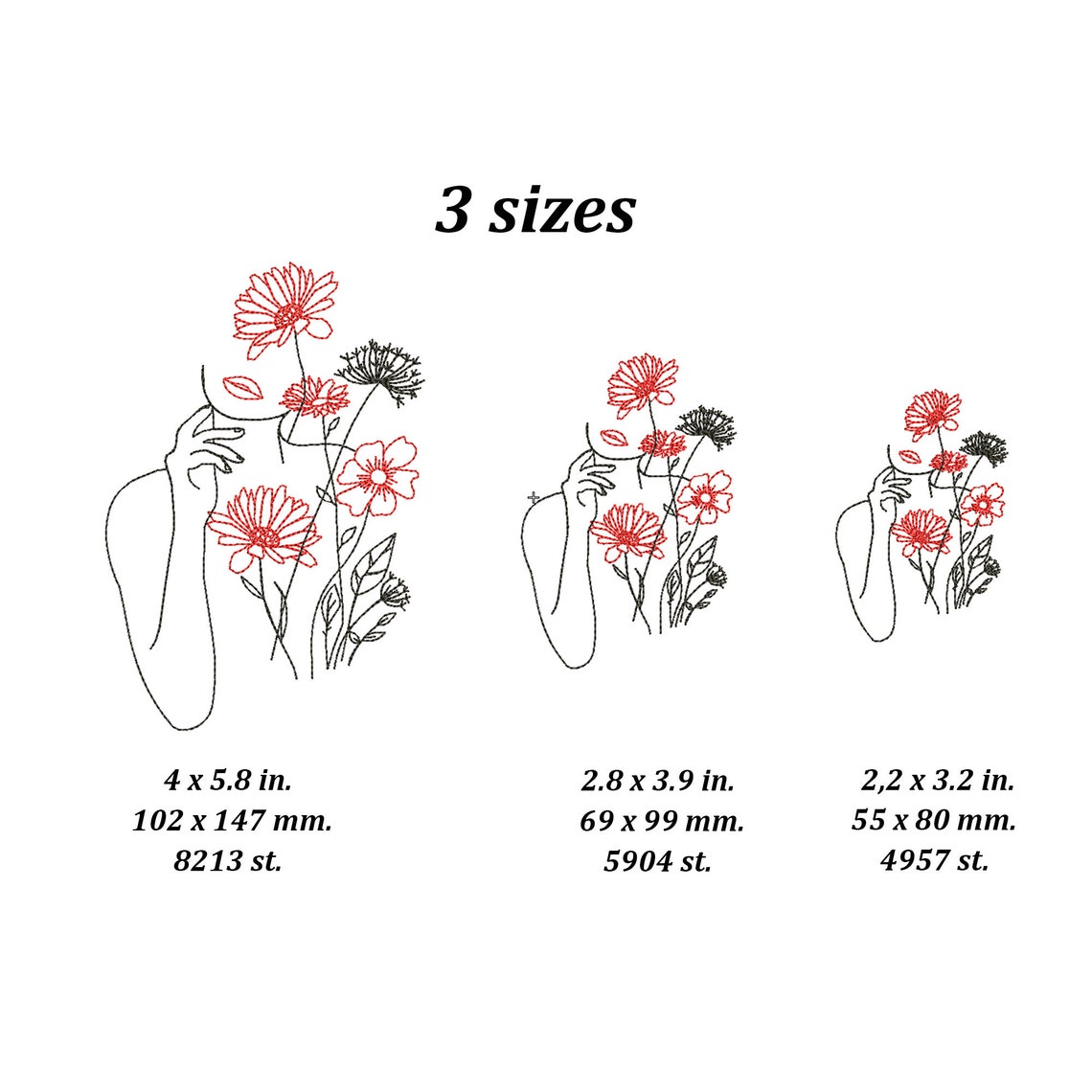 Girl With Flowers Embroidery Designs Digital Embroidery Designs Female ...