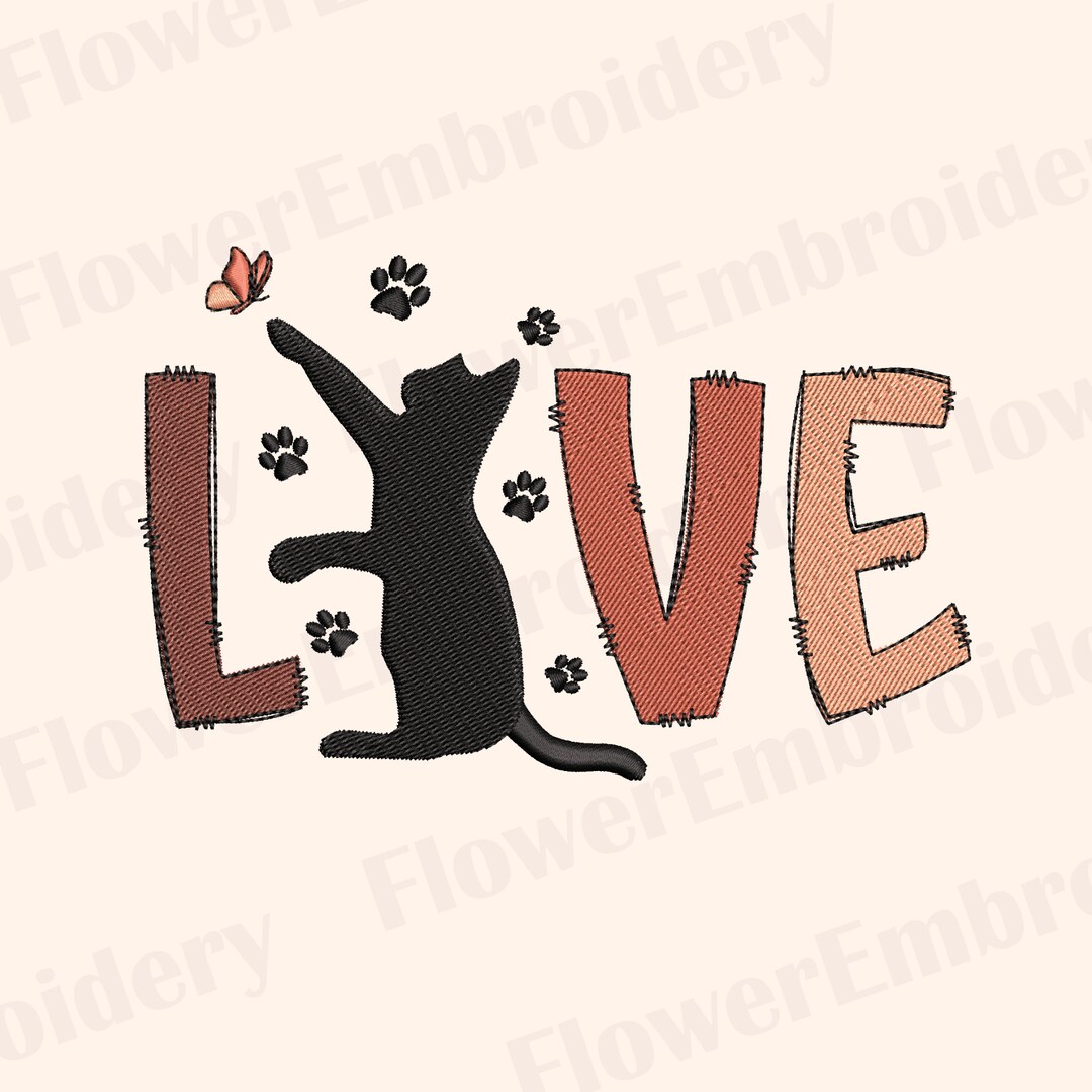 I Love Cat Machine Embroidery Design Kitty Embroidery Cat Embroidery ...