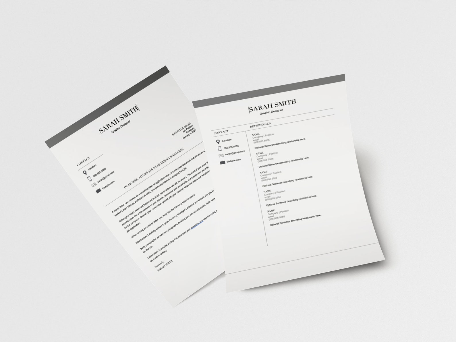 Resume Template Word Document References Template Cover Etsy