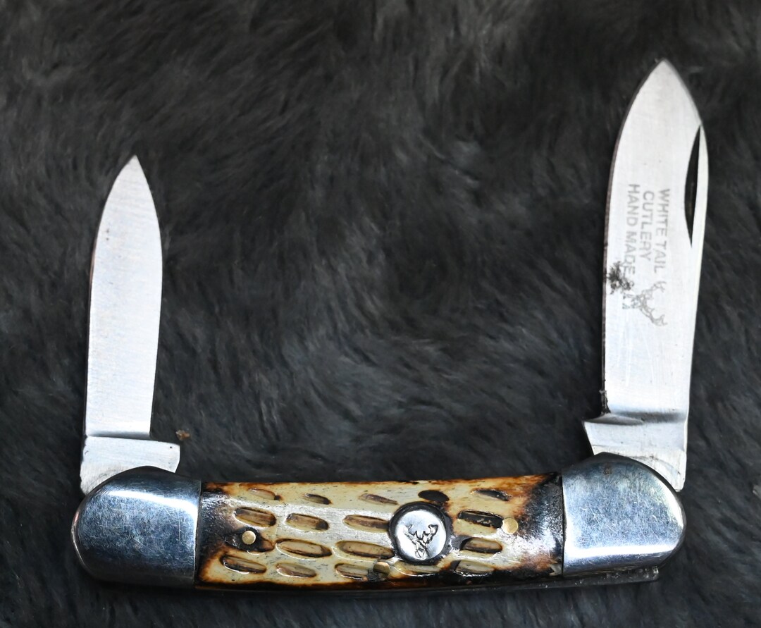 2 Blade Pocket Knife White Tail Cutlery Hand Made - Etsy