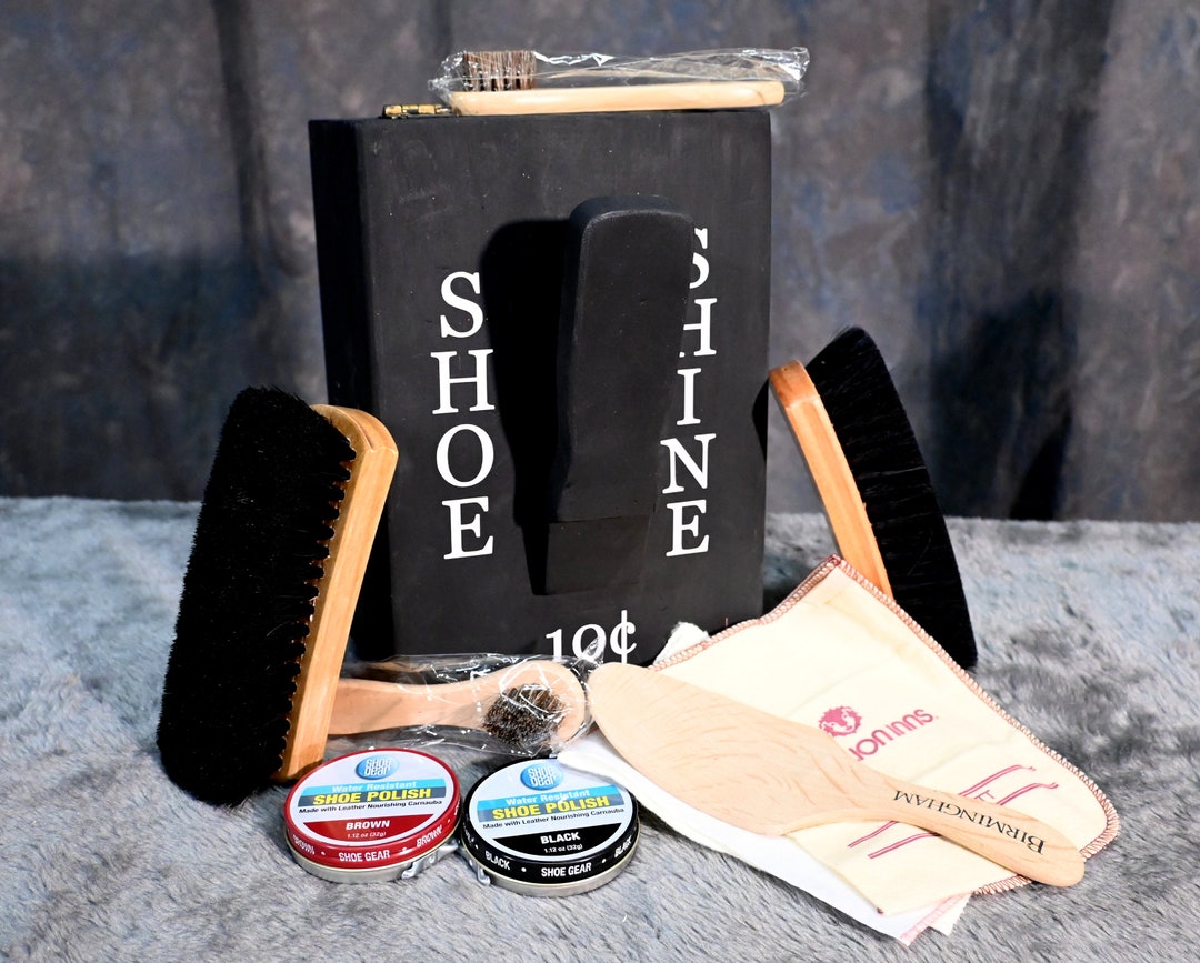 Wooden Shoe Shine Wood Box Black Matt Finish Kit - Etsy