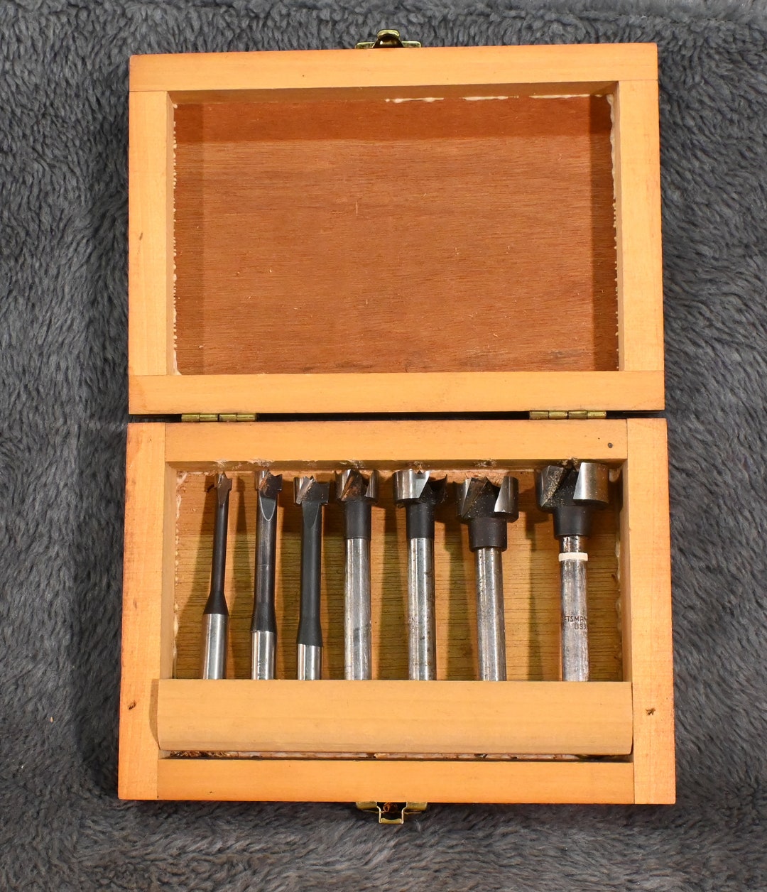 Vintage 7 Piece Sears Craftsman Forstner Drill Bit Set in Wooden Case 1 ...