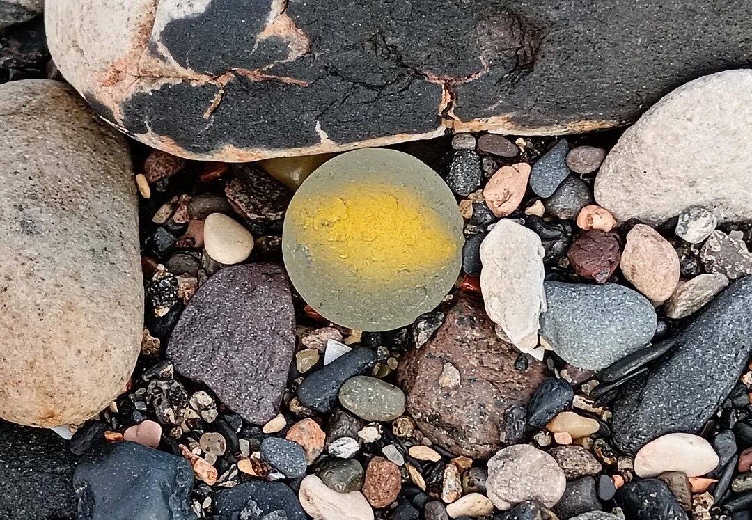 Bright Yellow Sea Glass Cats Eye Marble Esk Estuary Fisherrow Beach ...