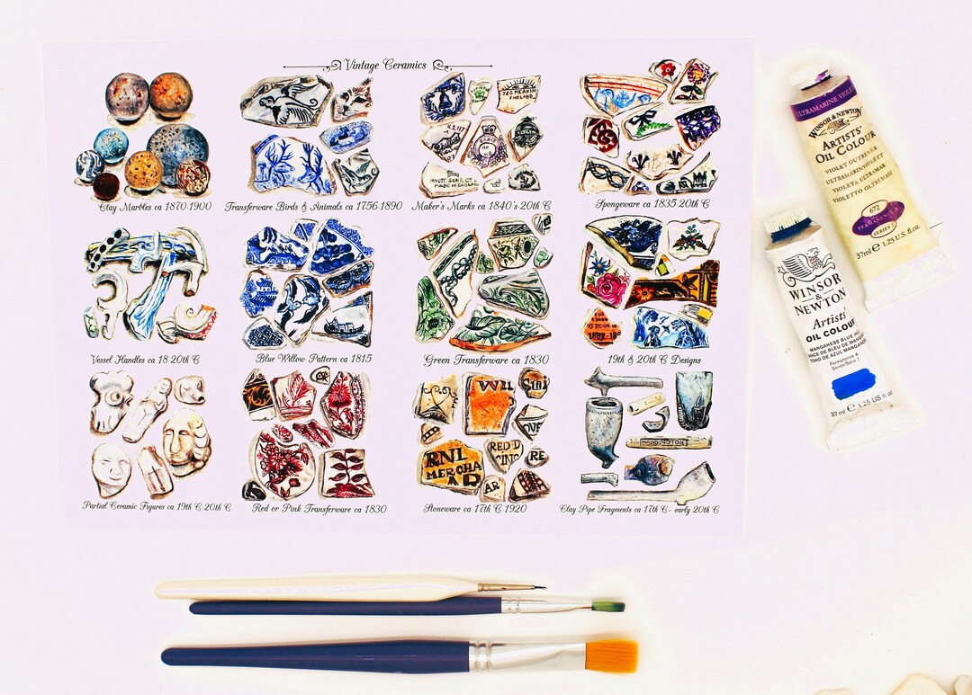 Vintage Ceramic & Pottery Sherds Art Print With Text- Unframed Art ...
