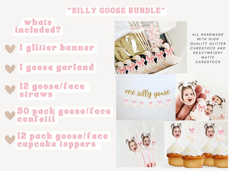 One Silly Goose Cupcake Toppers | Birthday Face Decorations | 1st ...