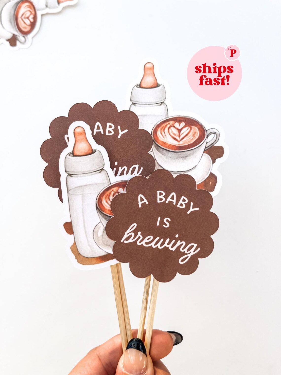 A Baby is Brewing XL Cupcake Toppers | Coffee Baby Shower Decorations ...