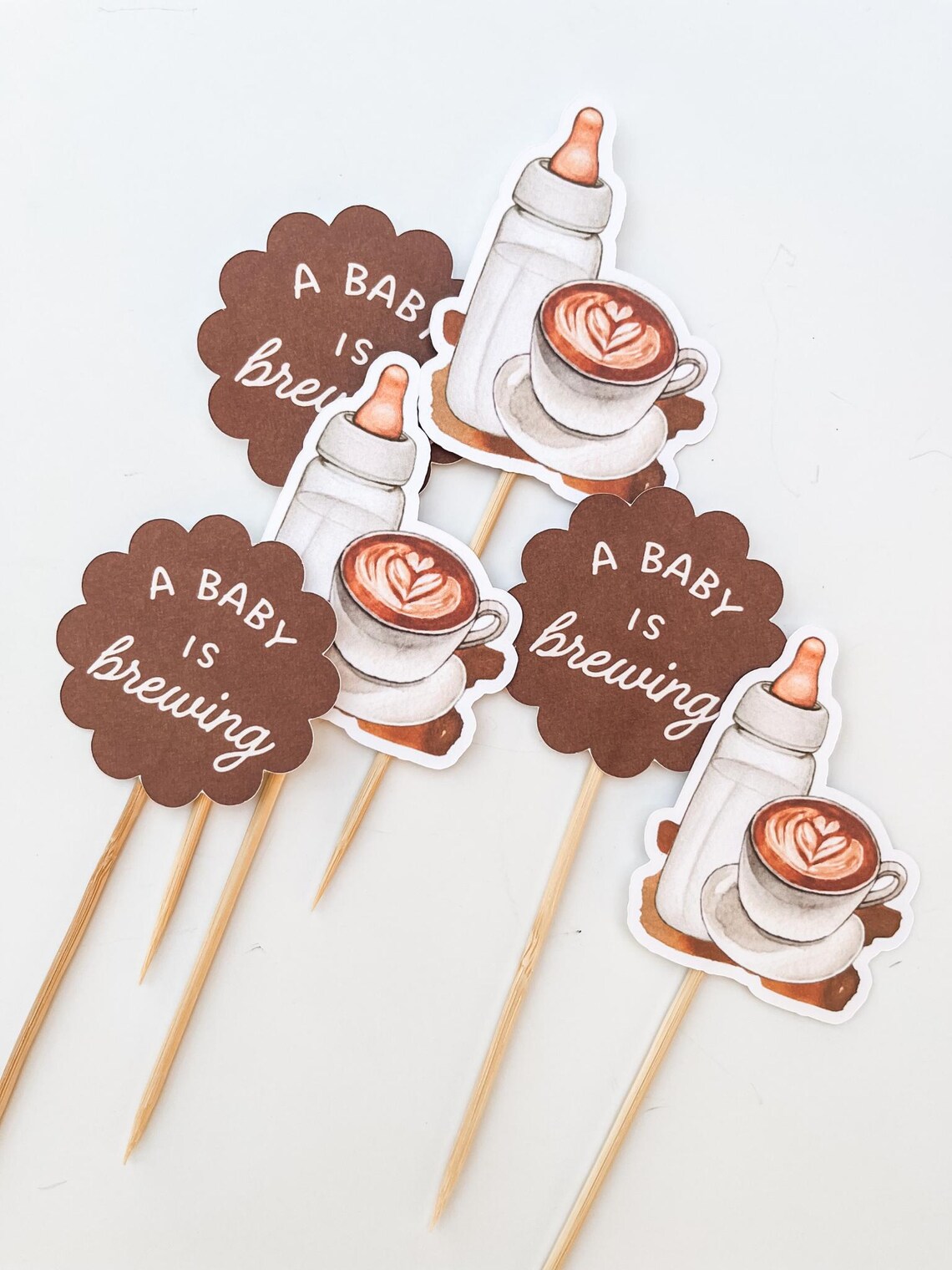 A Baby is Brewing XL Cupcake Toppers | Coffee Baby Shower Decorations ...