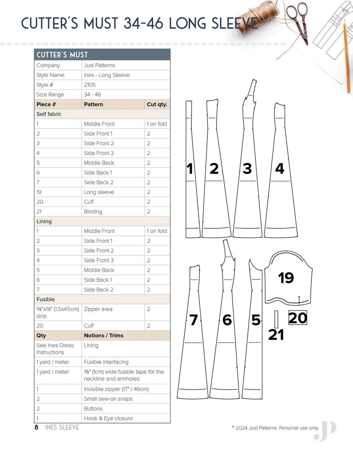 Ines Dress Sleeve Pattern Just Patterns PDF Pattern (pattern Expansion ...