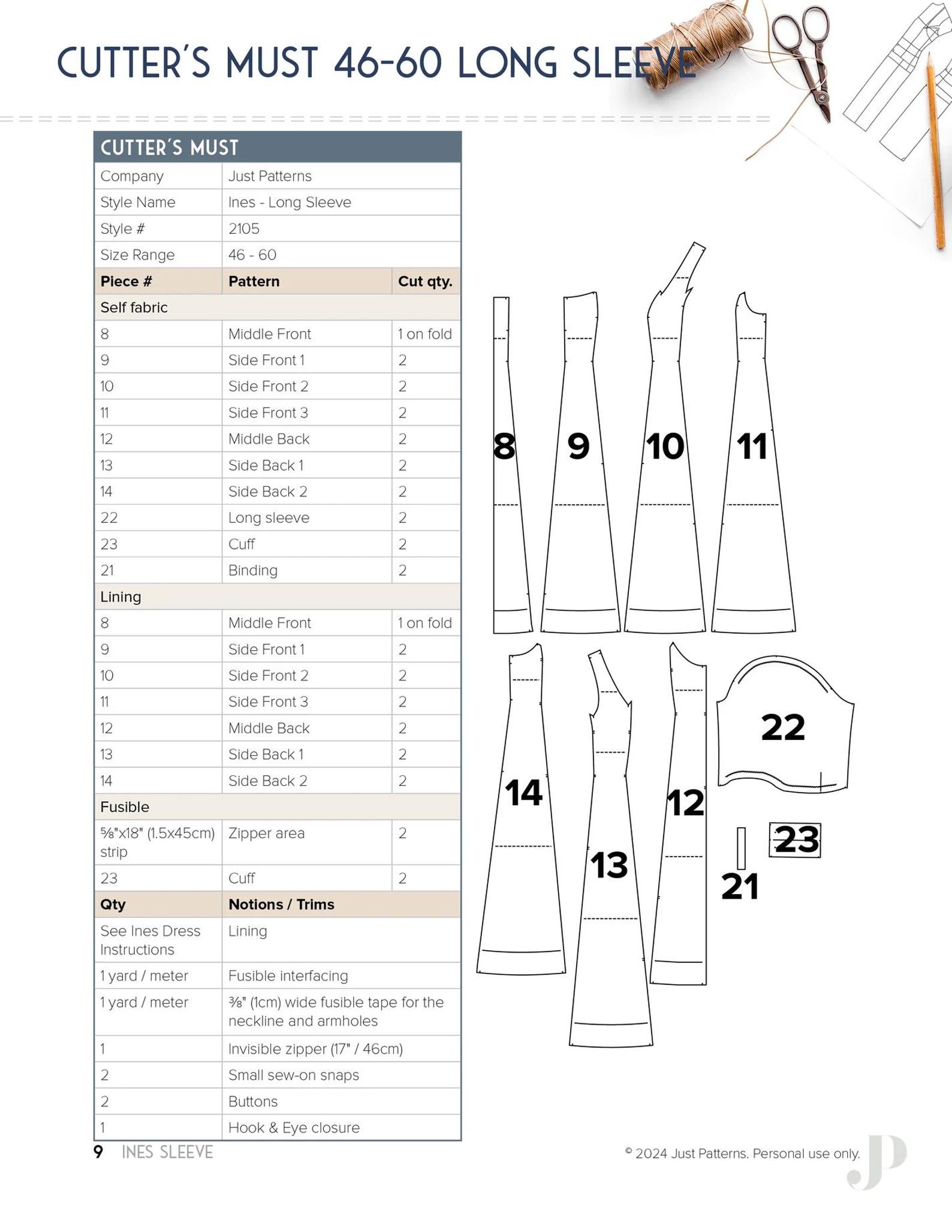 Ines Dress Sleeve Pattern Just Patterns PDF Pattern (pattern Expansion ...