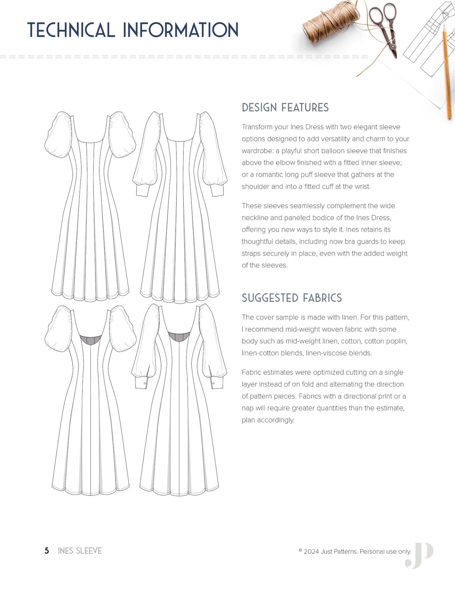 Ines Dress Sleeve Pattern Just Patterns PDF Pattern (pattern Expansion ...