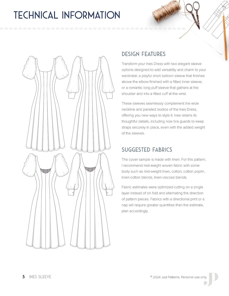 Ines Dress Sleeve Pattern Just Patterns PDF Pattern (pattern Expansion ...