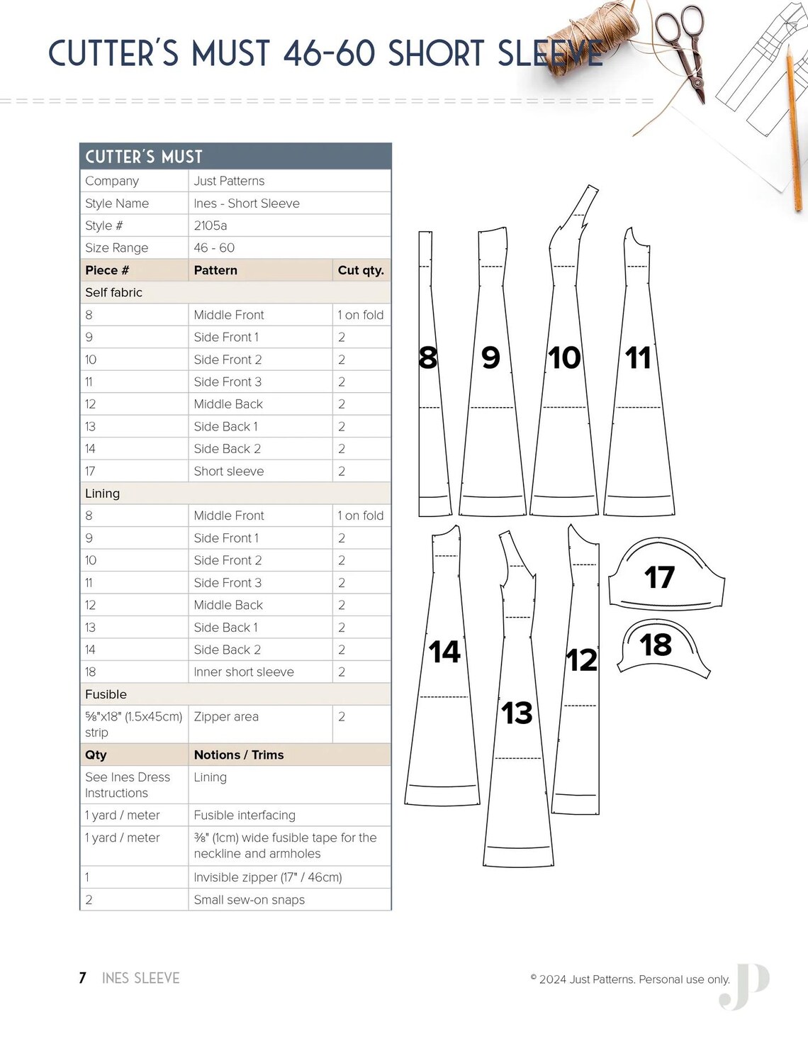 Ines Dress Sleeve Pattern Just Patterns PDF Pattern (pattern Expansion ...
