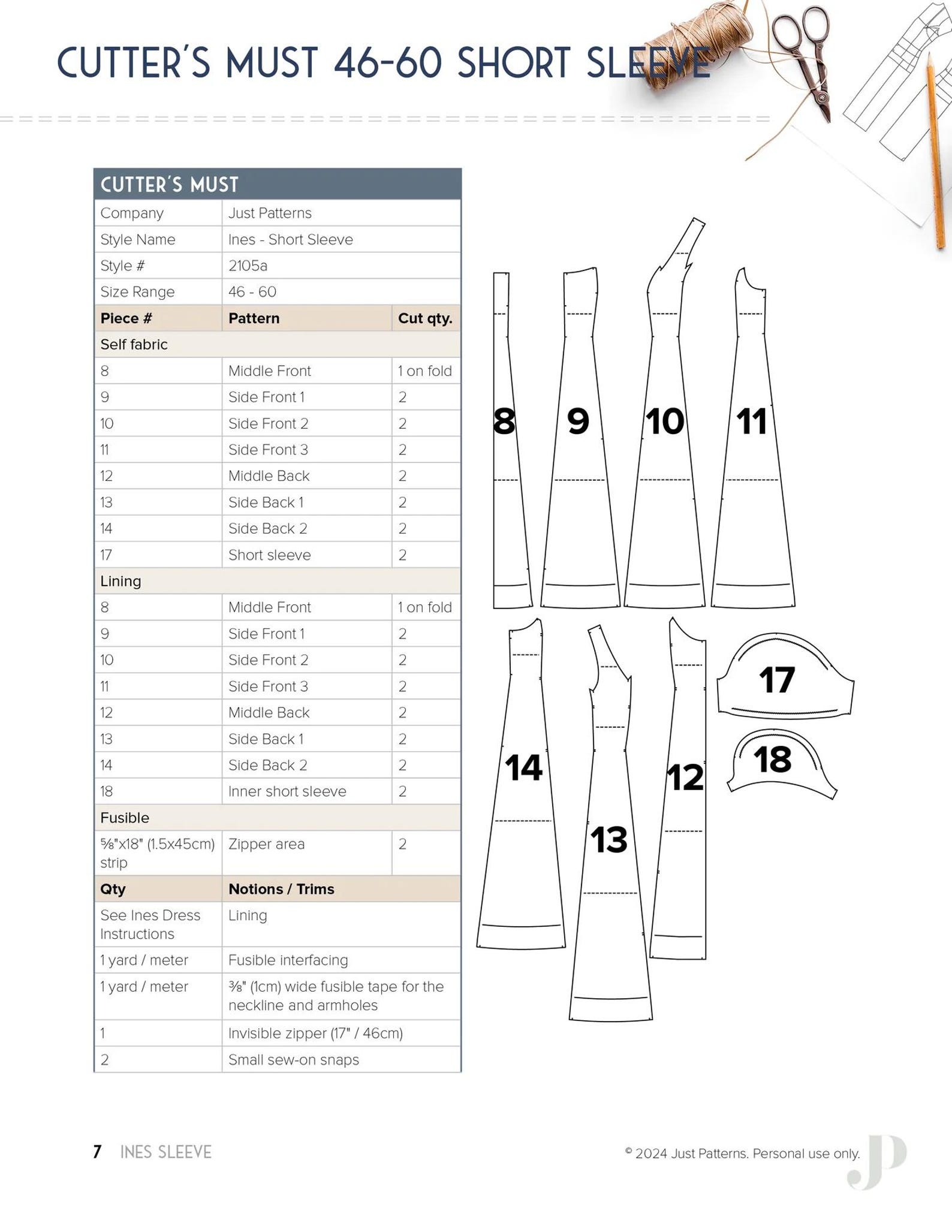 Ines Dress Sleeve Pattern Just Patterns PDF Pattern (pattern Expansion ...