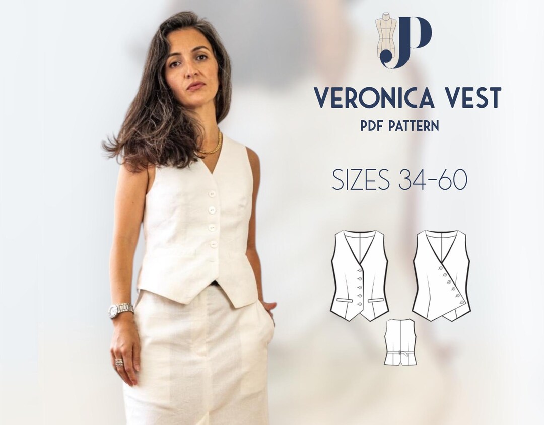 UPDATED Veronica Vest Just Patterns PDF Sewing Pattern Size 34-60 - Etsy