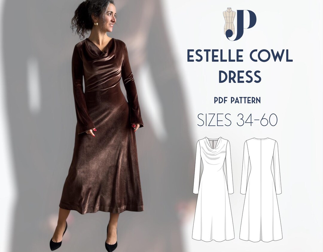 Estelle Cowl Dress Just Patterns PDF Sewing Pattern Size 34-60 - Etsy
