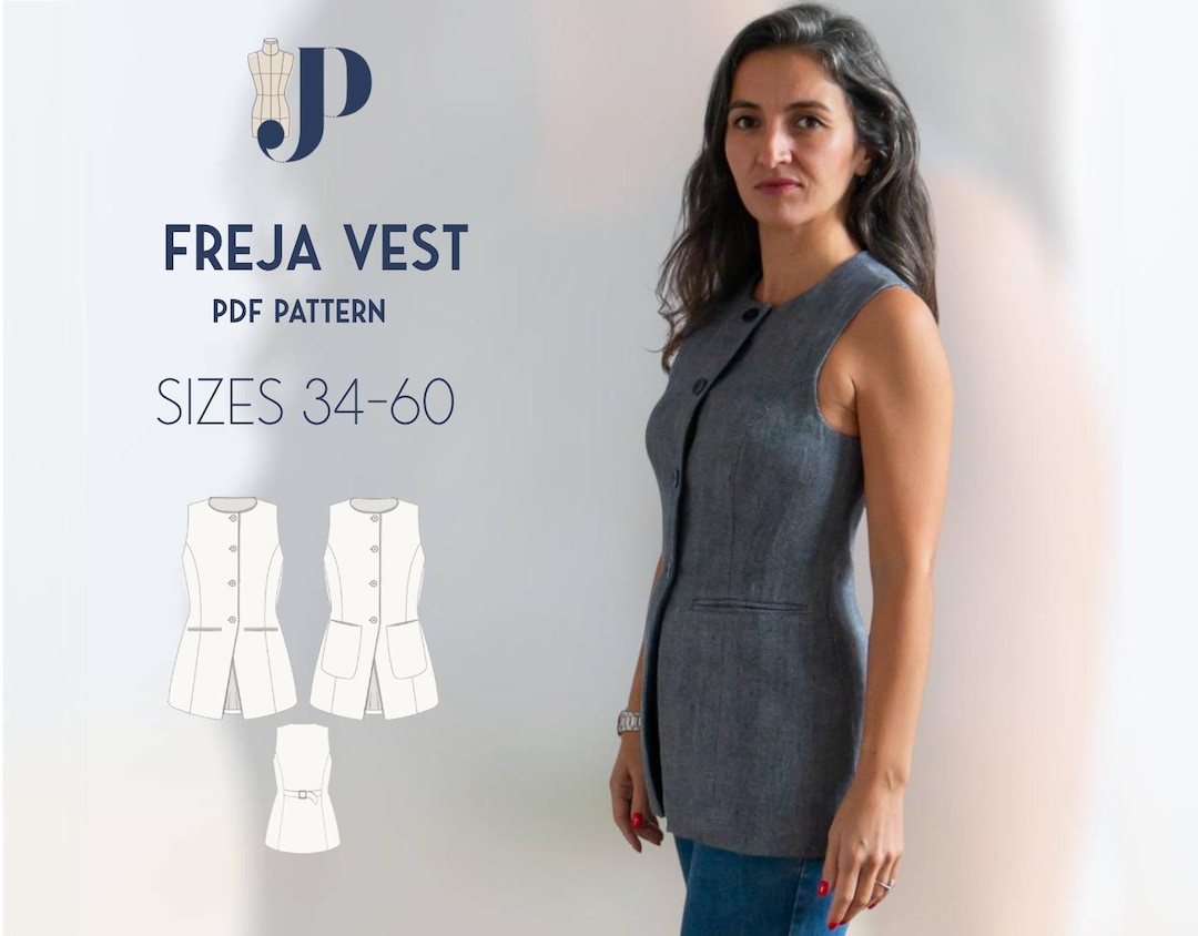 Freja Vest Just Patterns PDF Sewing Pattern Size 34-60 + Unlined Version - Etsy