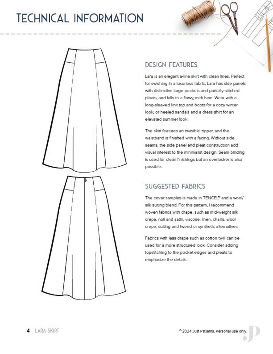 NEW Lara Skirt Just Patterns PDF Sewing Pattern Size 34-60 - Etsy