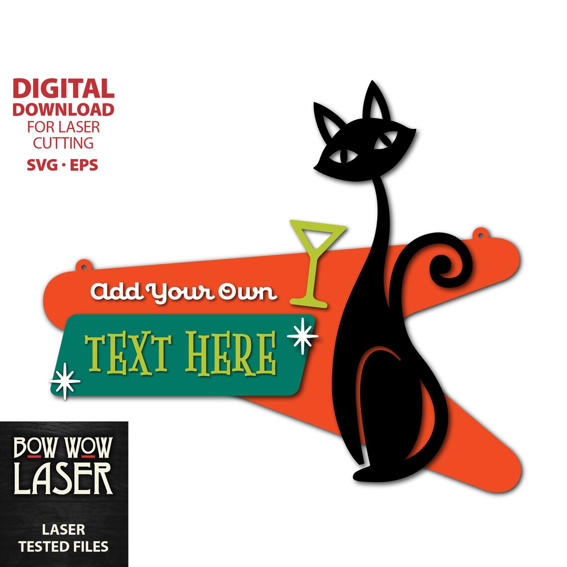 DIGITAL FILE Mid Century Modern Atomic Cat Cocktail Bar Sign - Etsy