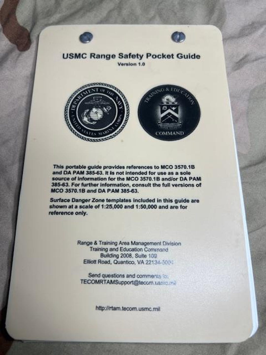 USMC Range Safety Pocket Guide Range Control Manual Surface Danger Zone ...