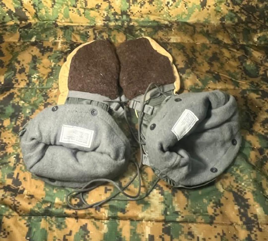 Extreme Cold Weather Bear Leather Wool Mittens 1982 USGI Military Issue ...