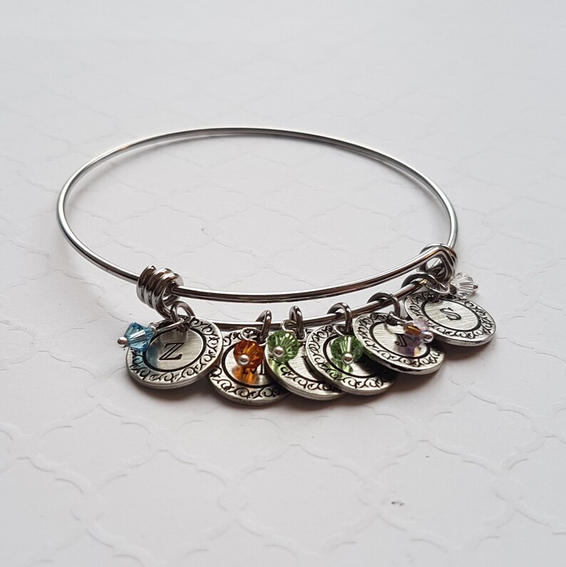 Custom Bangle Bracelet With Hand-stamped Charms - Etsy