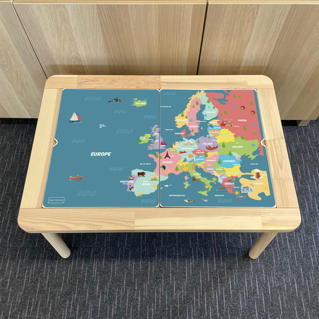 Kids Europe Map Table Top STICKER ONLY Compatible With IKEA Flisat ...
