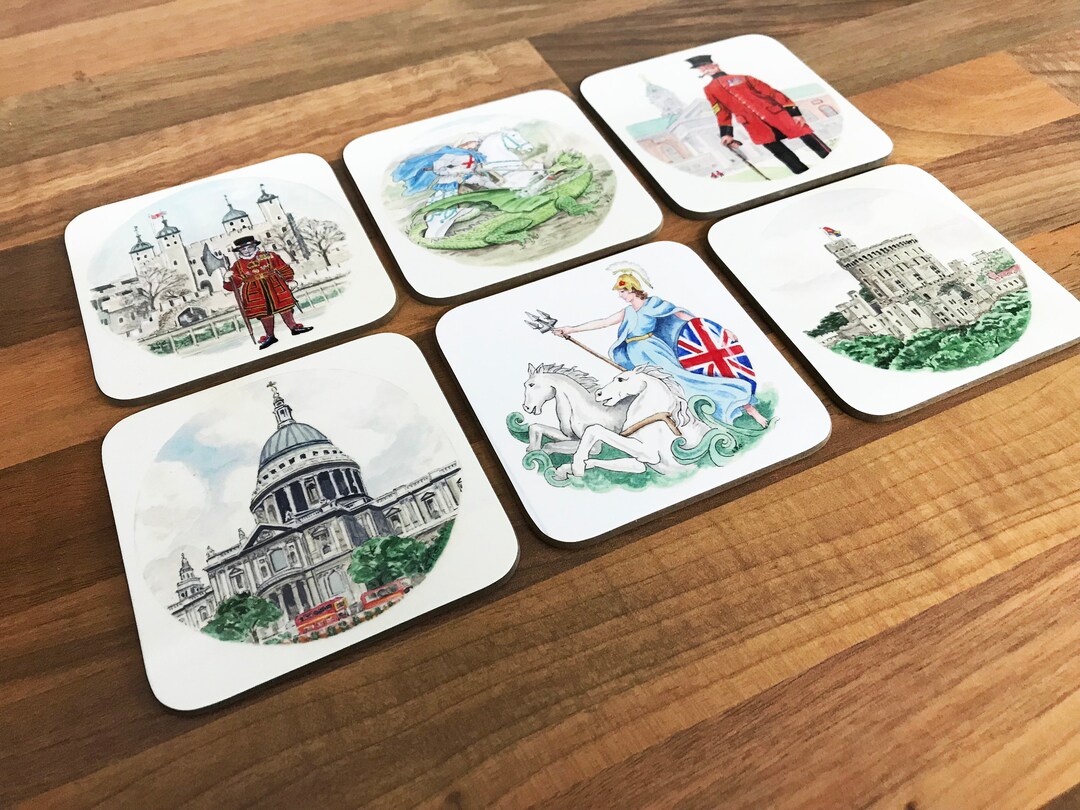 British Coasters - Set of 6 Painted by Artist Pat Comer Art Gift Set ...