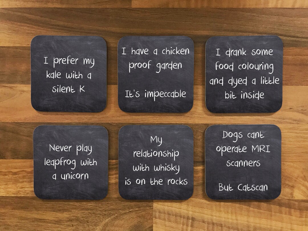 Funny Novelty Chalk Board Effect Coaster - Pack of 6 (set 3) Puns ...