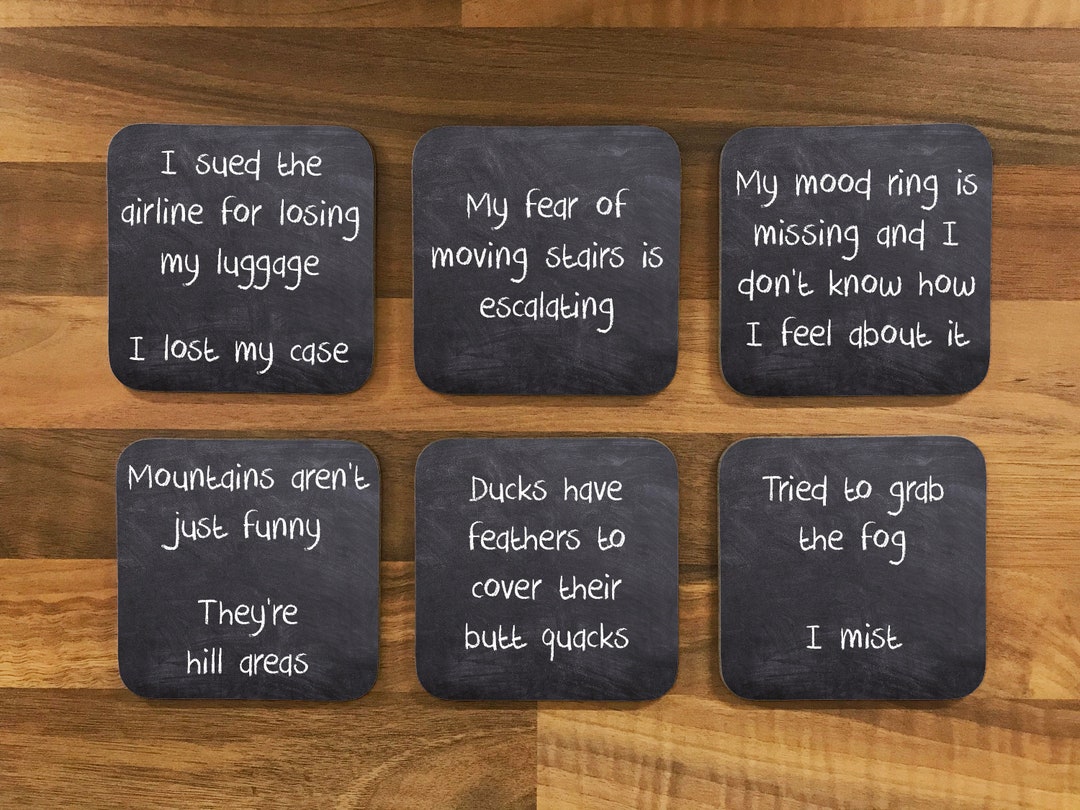Funny Novelty Chalk Board Effect Coaster - Pack of 6 (set 4) Puns ...