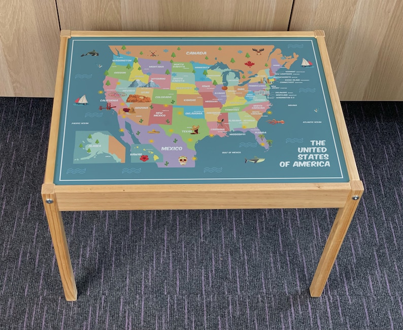 Kids USA Map Table Top STICKER ONLY Compatible With Ikea Latt Tables ...