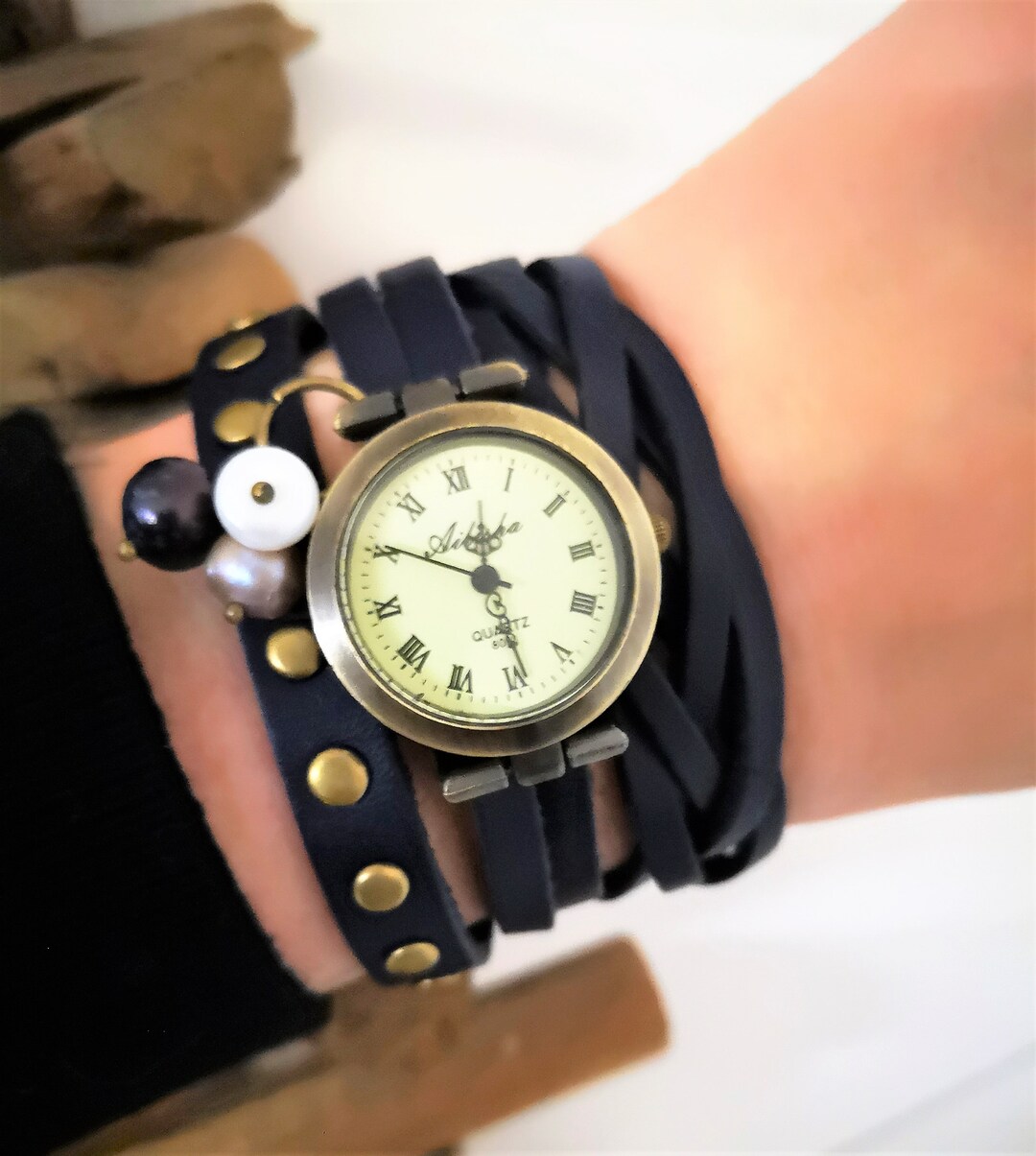 Wristwatch, Wind-up Watch With Snap Fastener, Cultured Pearls - Etsy