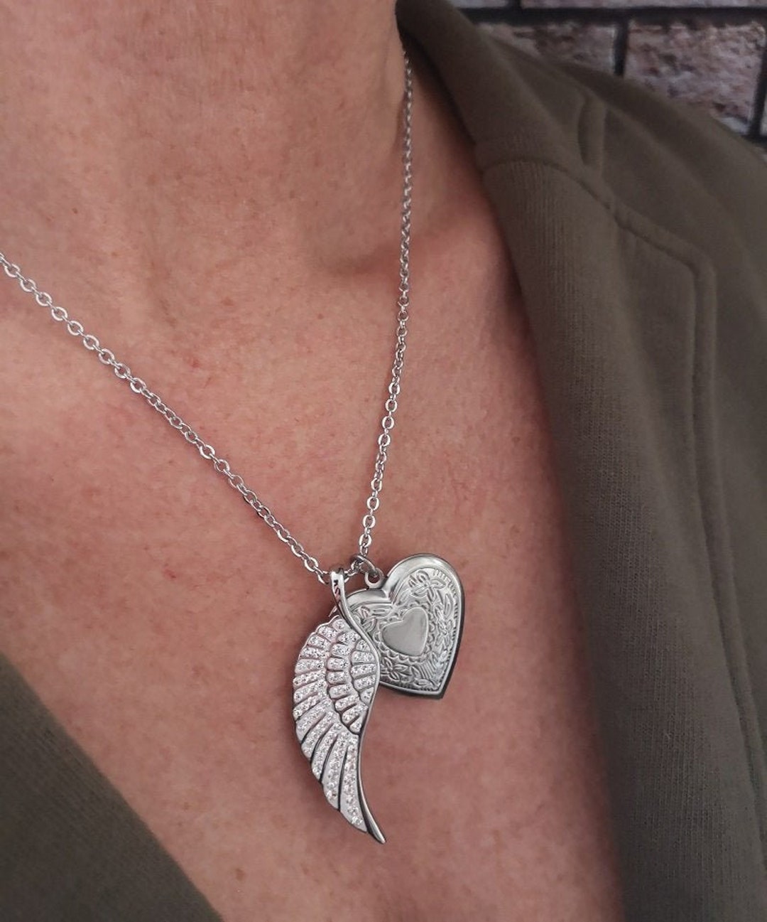 Stainless Steel Chain Heart Locket Wings Angel Wings Locket Necklace - Etsy