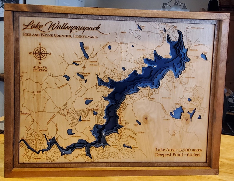 Lake Wallenpaupack Pennsylvania Rustic Wood Sign Map Art - Etsy
