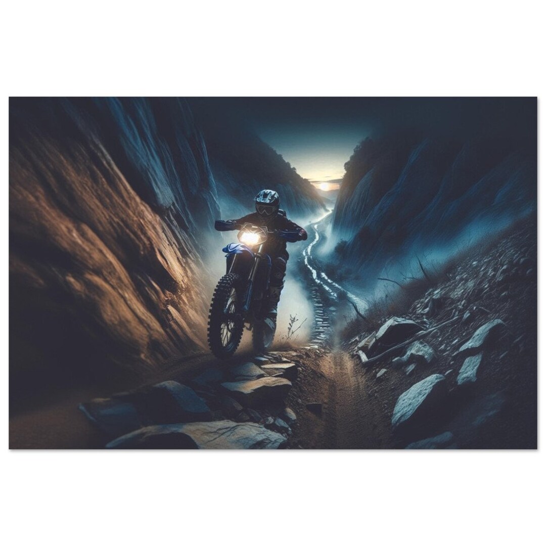 Night Ride Dirt Bike Poster | Offroad Two Wheeler Adventure | Dark ...