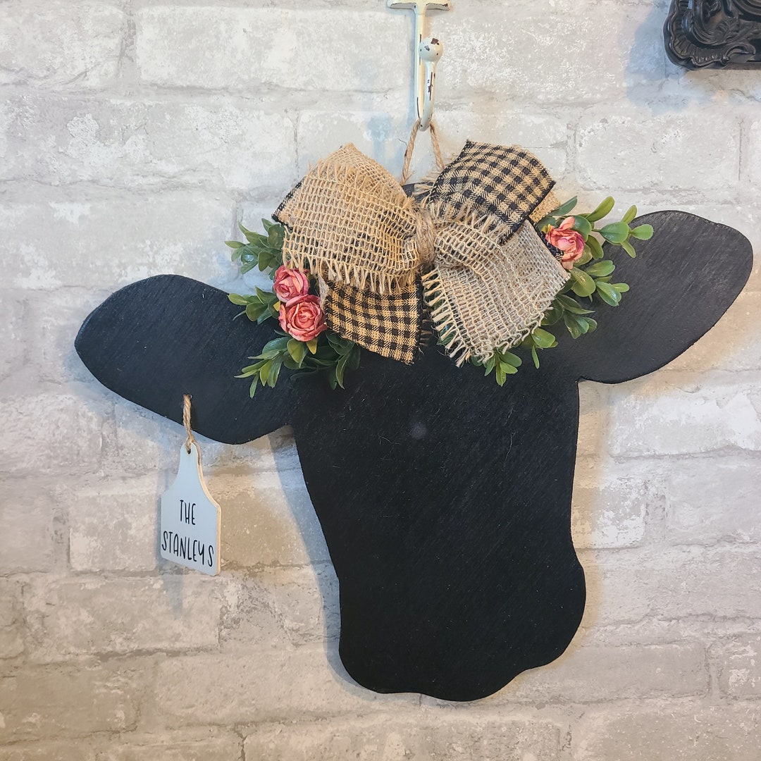 Black Cow / 16 Inch/ Welcome Sign/ Porch Sign/ Shiplap/ Buffalo Check ...
