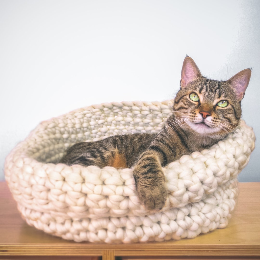 Pet Bed. Cat Basket. Luxury Pet Bedding. Ivory. Cream. Cat Bed. Chunky ...