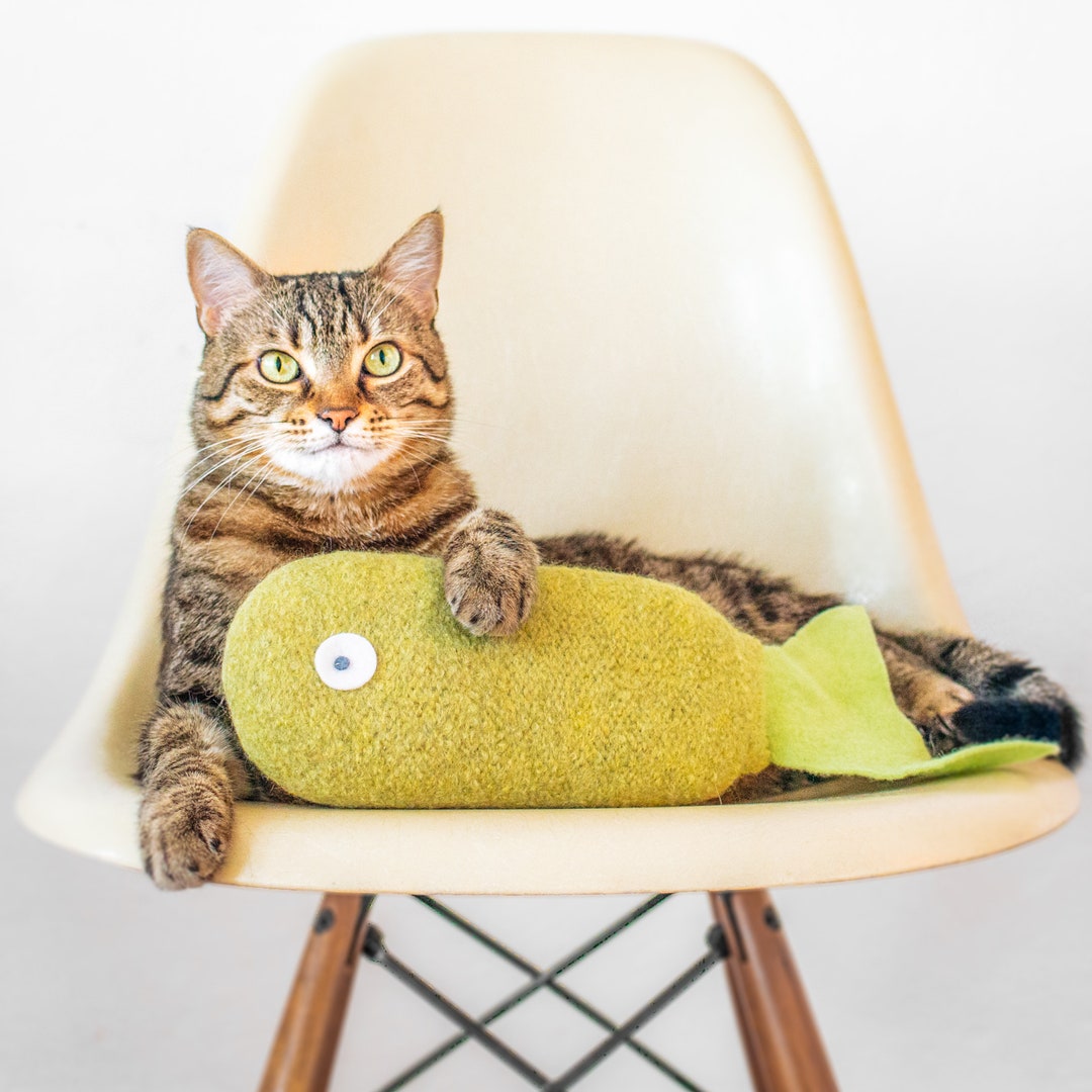 Jumbo Catnip Fish. Wool Cat Toy. Green Tea Color. Organic Catnip ...