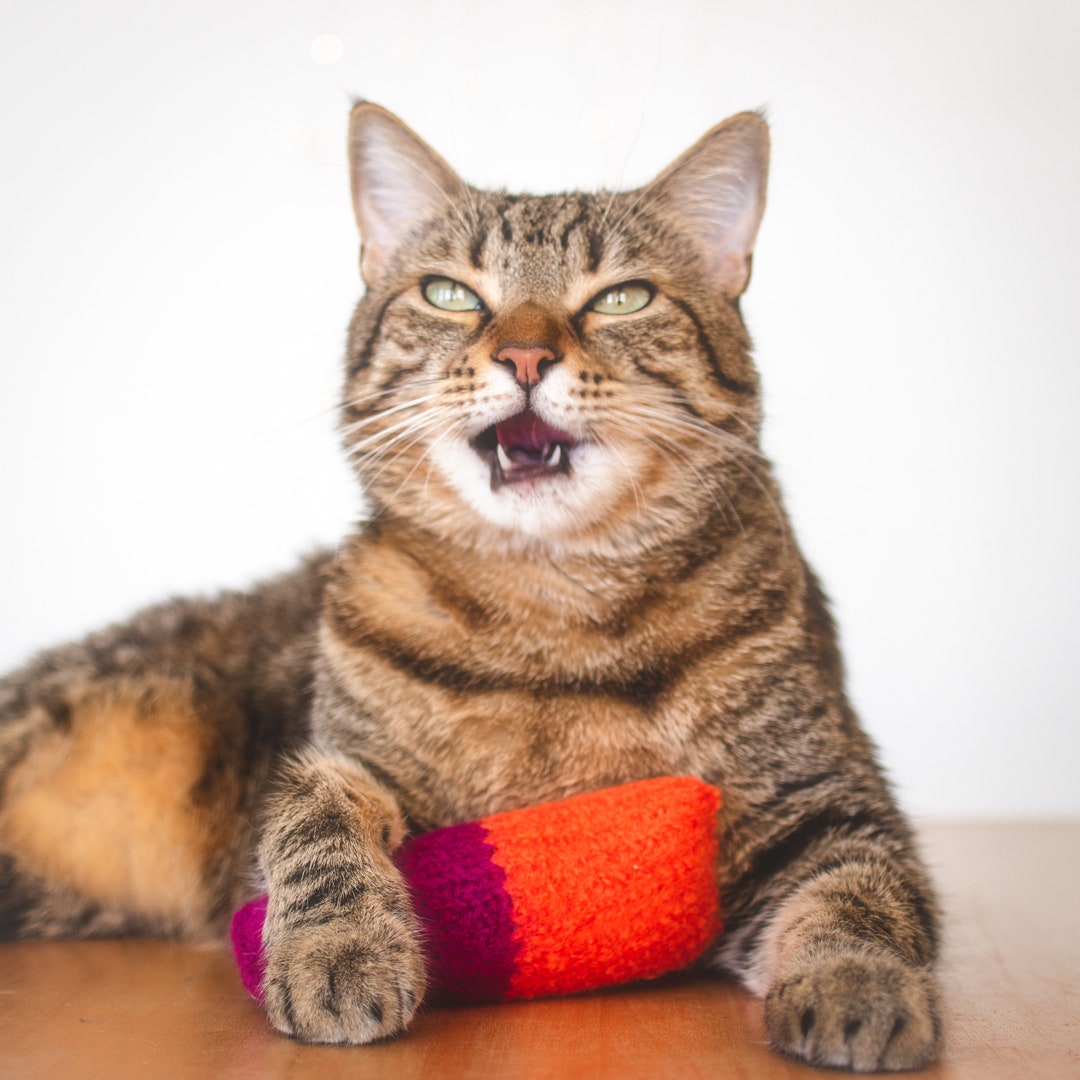 Large Felted Wool Cat Kicker, Organic Catnip, Magenta Purple and Orange ...
