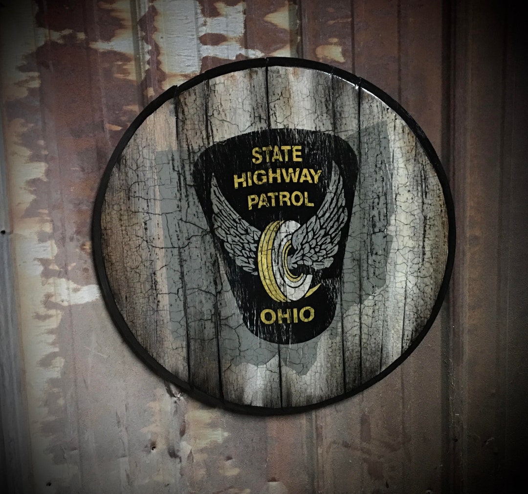 Ohio Highway Patrol Hand Painted Bourbon Whiskey Barrel Top Sign - Etsy