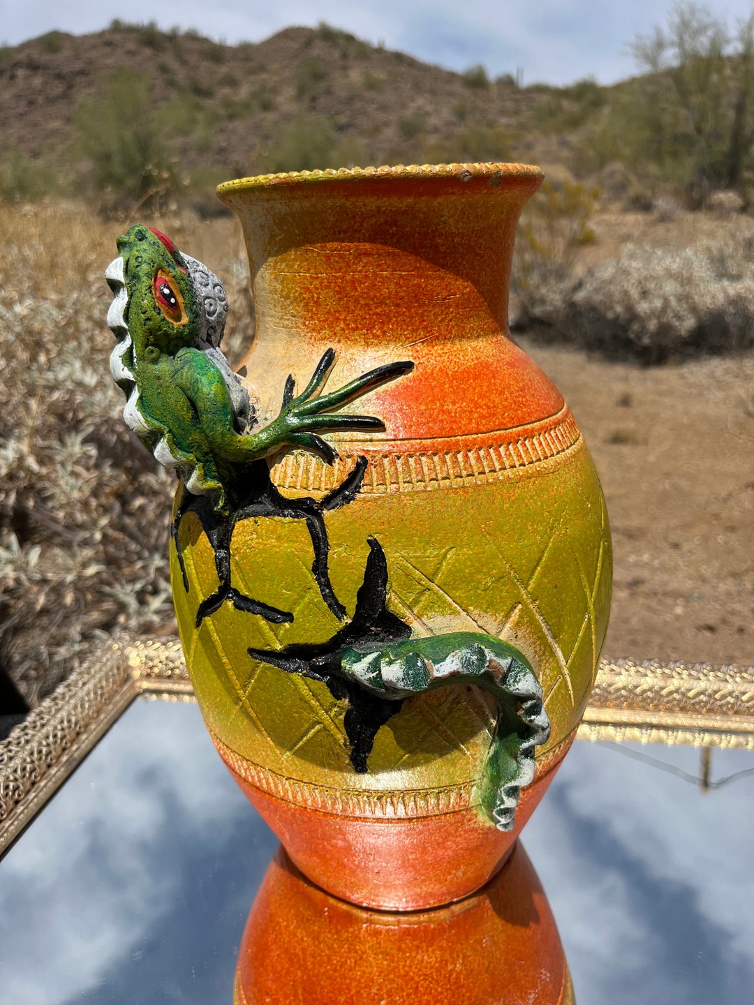 Mexican Pottery Vase Handmade Iguana Lizard Folk Art - Etsy