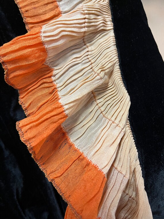Original 1920s/30s Black Velvet and Orange Ruffle Robe - Gem