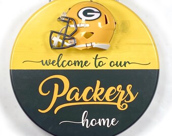 12 Green Bay Packers Wood Round Door Sign Welcome to Our Home Packers ...