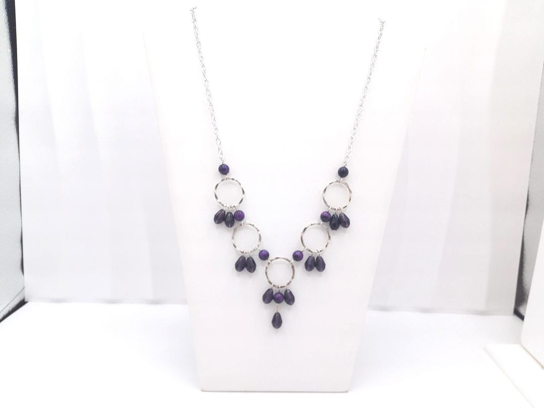 Dark Purple Beaded Circle Teardrop Necklace: Women's Jewelry - Etsy