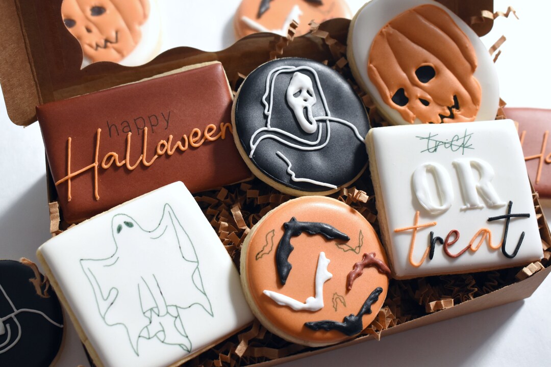 Customizable 6 Piece Spooky Halloween Royal Icing Sugar Cookie Gift Box ...