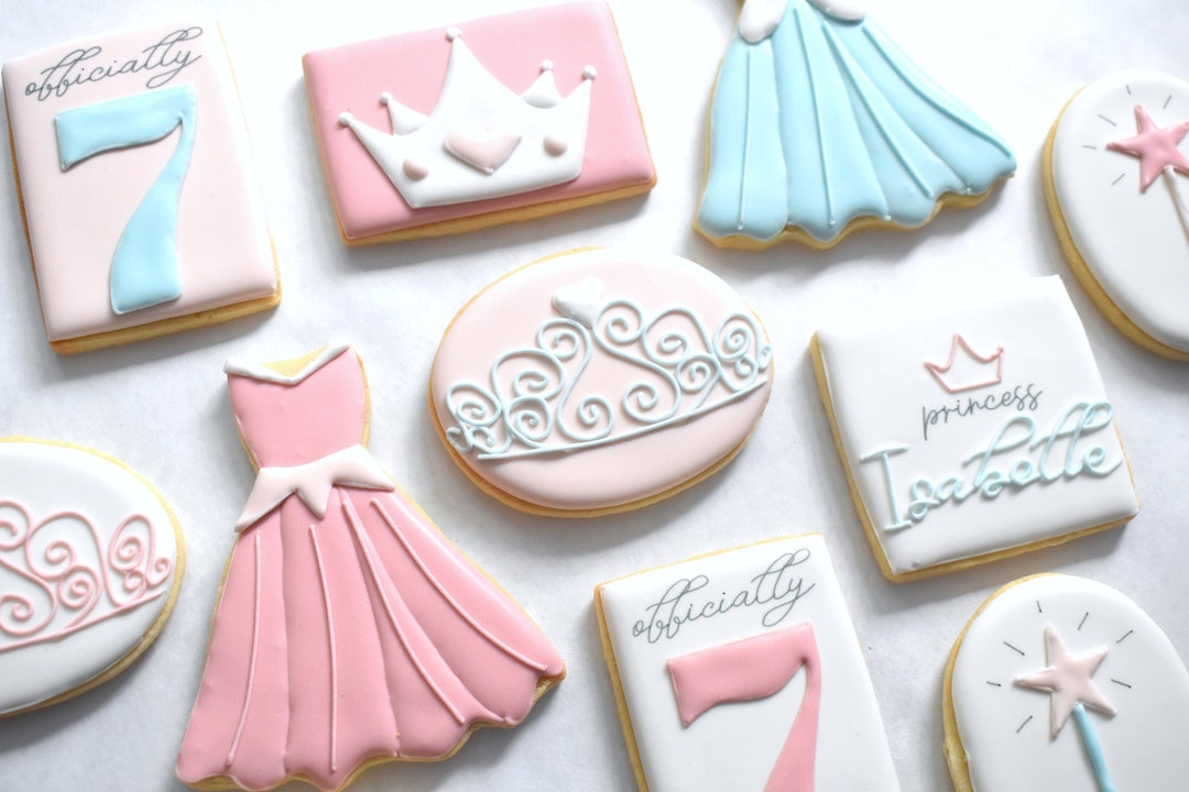 Pink & Blue Princess Birthday Party Royal Icing Sugar Cookies Regular ...