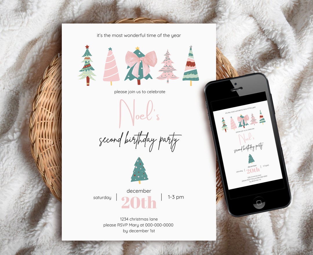 Editable Pink Holiday/christmas Birthday Invitation Printable Invite ...