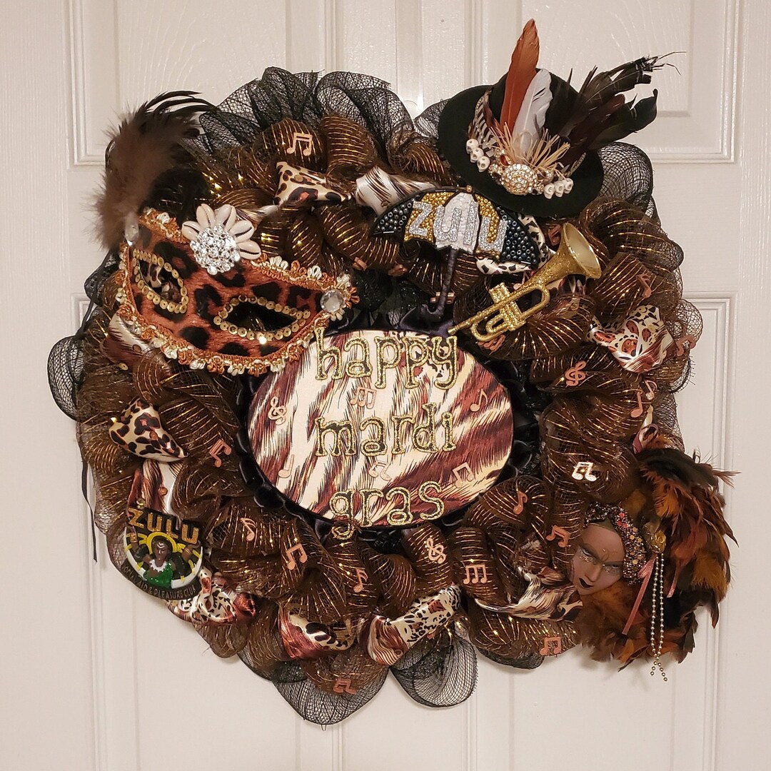 Krewe of Zulu Leopard Print Mardi Gras Door Wreath - Etsy