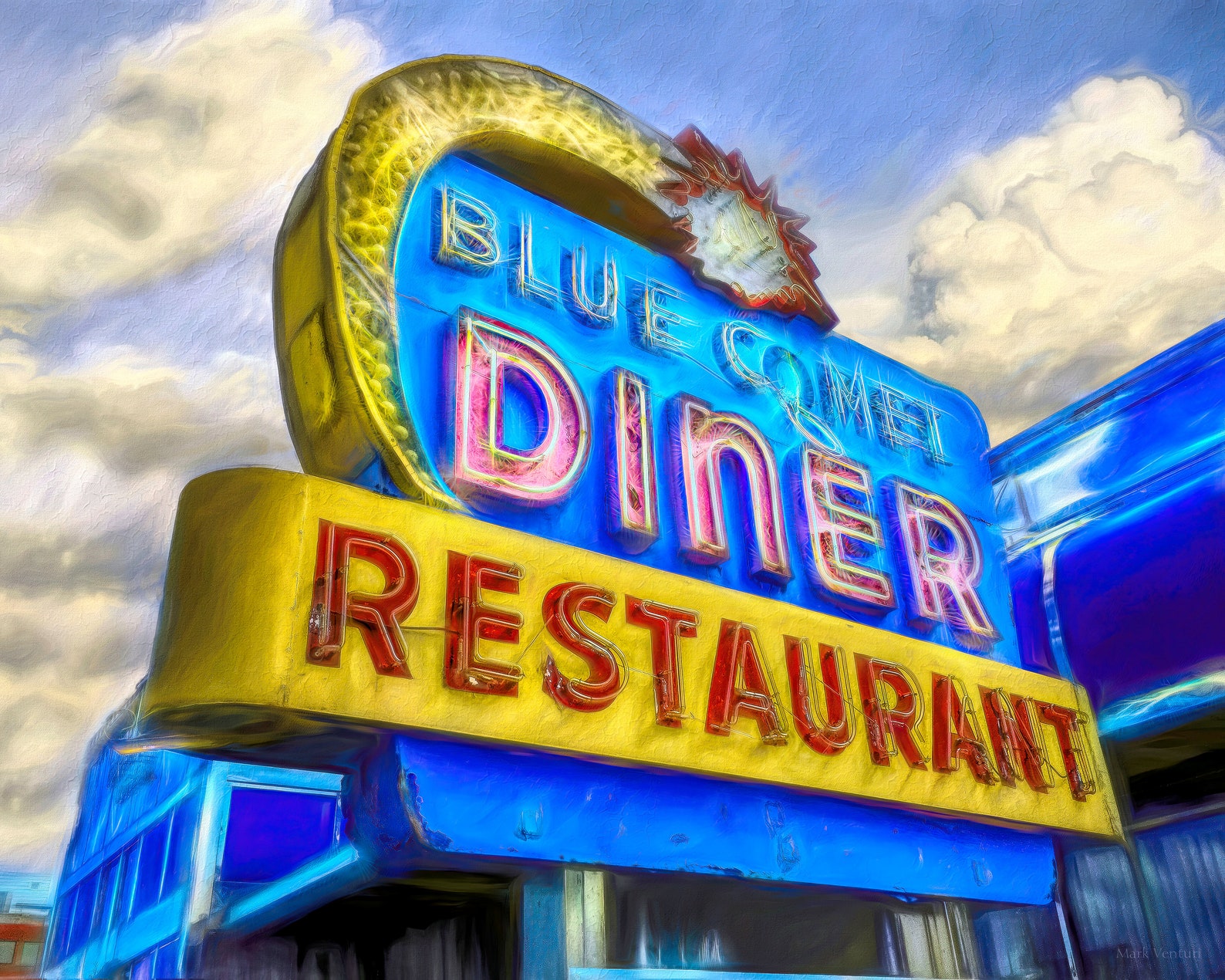 Vintage Neon Diner Sign Print, Blue Comet Diner Fine Art - Etsy