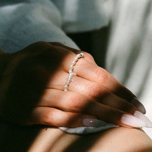 Pearl Bead Ring, Pearl Ring, Stackable Pearl Chain Rings, Pearl Chain ...