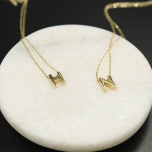 14k Gold Initial Necklace Mini Gold Letter Necklace - Etsy